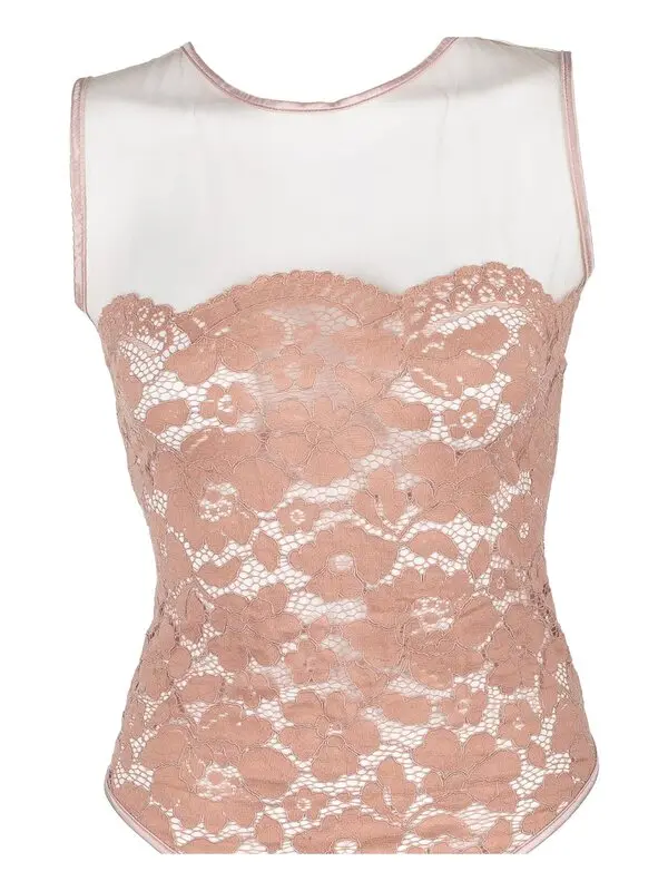 LES JUPONS DE TESS Lace Bodysuit - Brown/pink/white