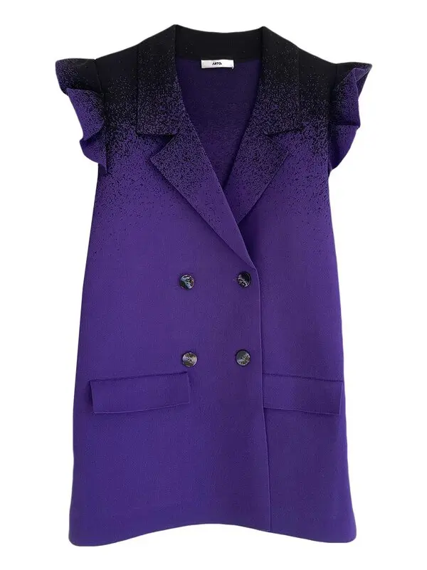 ARTO. Double-breasted Sleeveless Knit Blazer With Detachable Sleeves - Purple/black