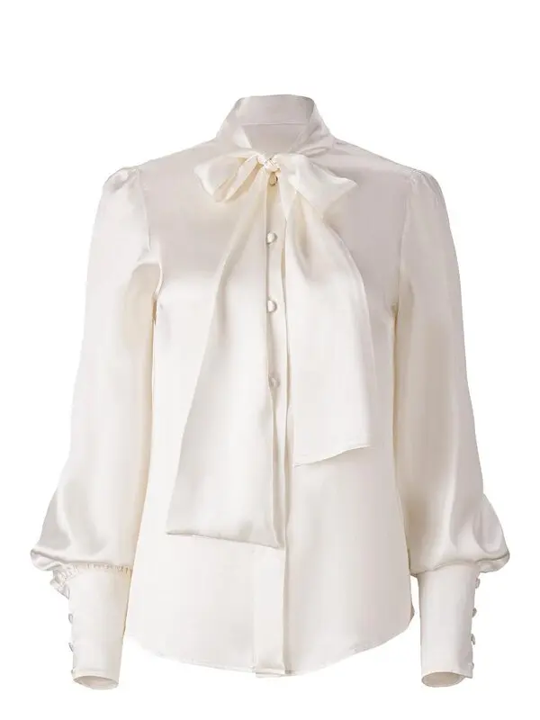 LITA COUTURE Silk Pussy-bow Shirt - White