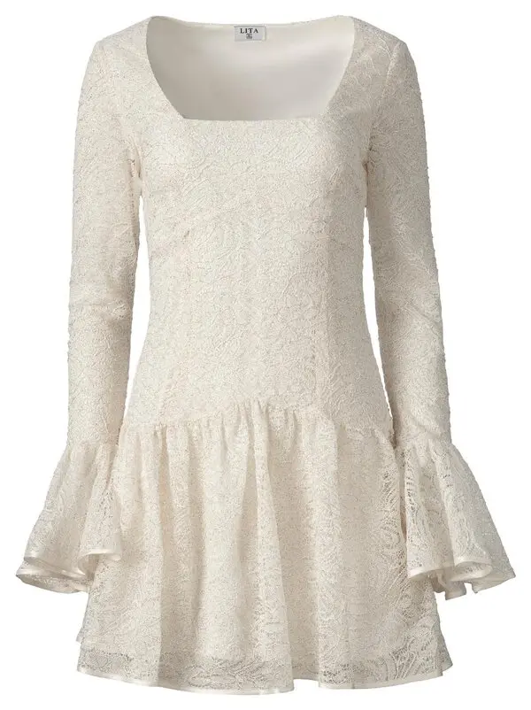 LITA COUTURE Lace Mini Dress With Ruffles - White