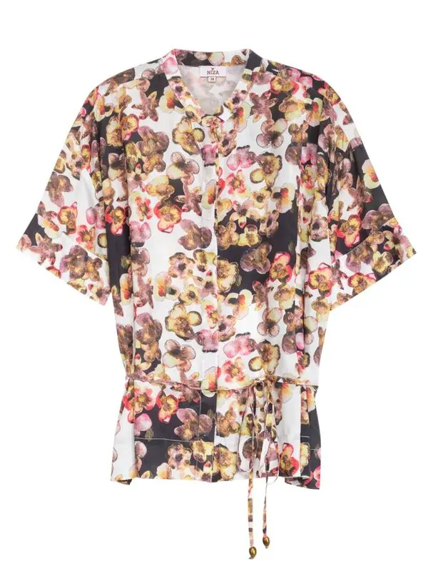 NIZA Printed V-neck Short Sleeve Dress - Orange/white