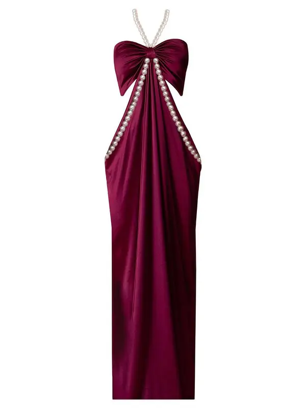NUR KARAATA Satin Strapless Draped Dress - Red