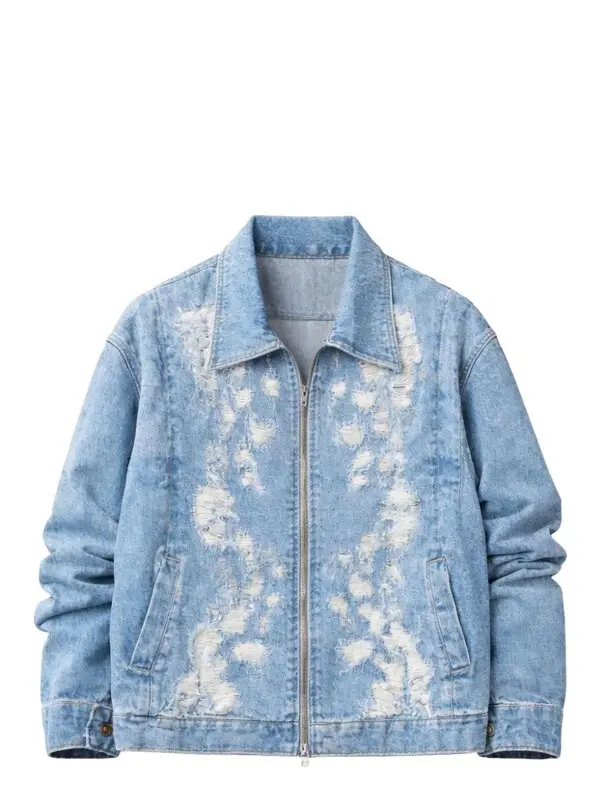 BORN IN EXILE Destroyed Zipped Denim Jacket - Blue