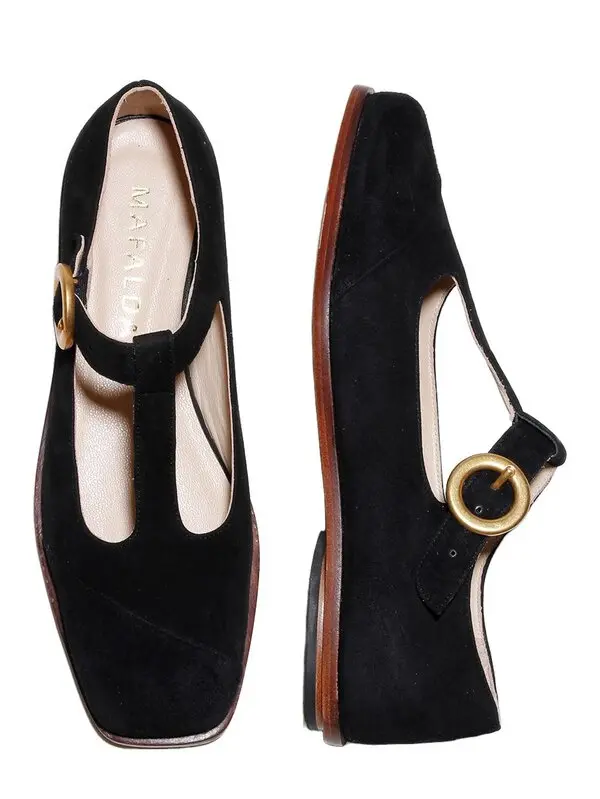 MAFALDA Claire Suede Mary Jane Flats - Black
