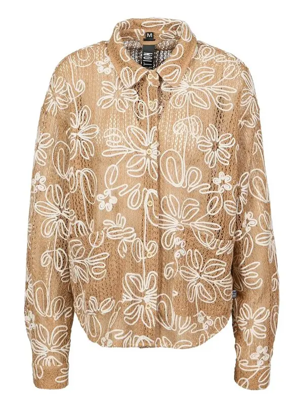 FREAKY NATION Floral Embroidered Mesh Shirt Jacket - White