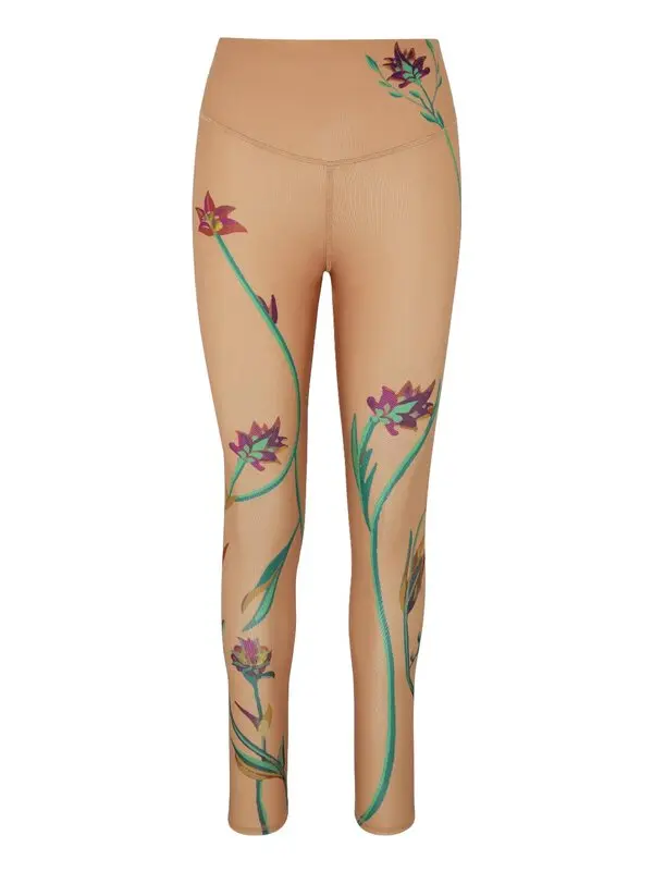 LIMAR Neutrals / Floral High Waisted Activewear Leggings Beige - Green
