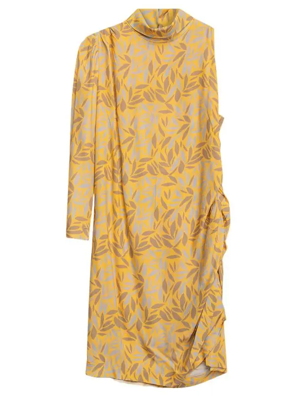 NIZA Dune Short Dress With Asymmetrical Print And High Neck - Yellow