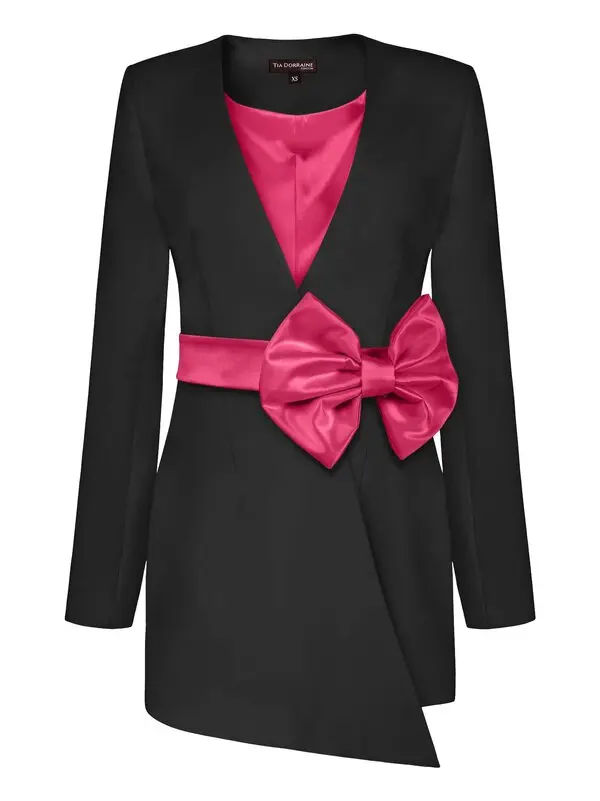 TIA DORRAINE Belted Blazer With Bow Detail - Black/pink