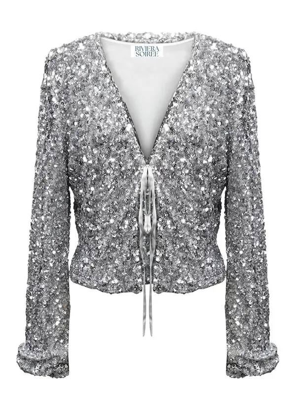 RIVIERA SOIRÉE Joyce Sequins Tie-front Jacket - Silver