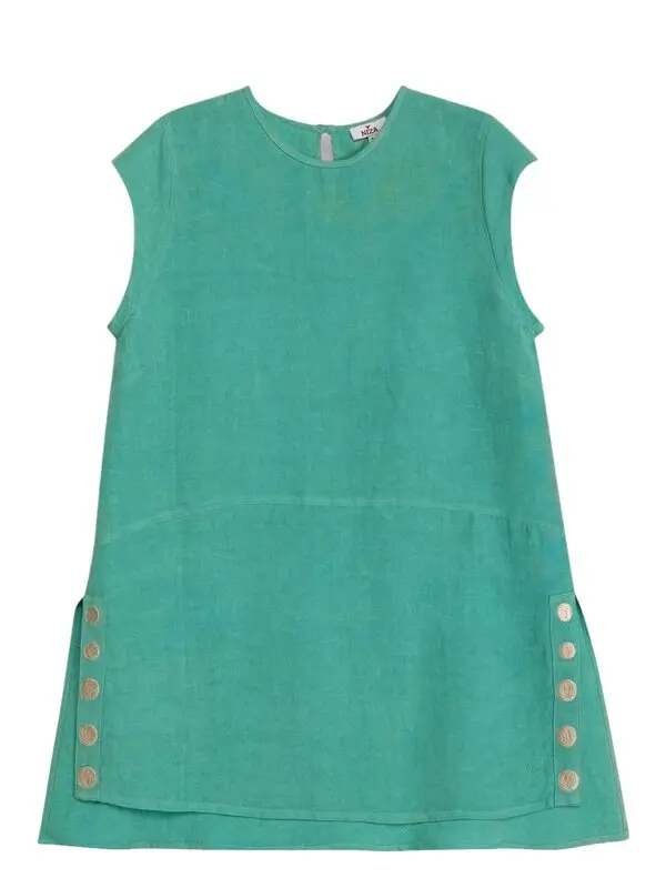 NIZA Turquoise Linen Top With Contrasting Embroidery - Blue