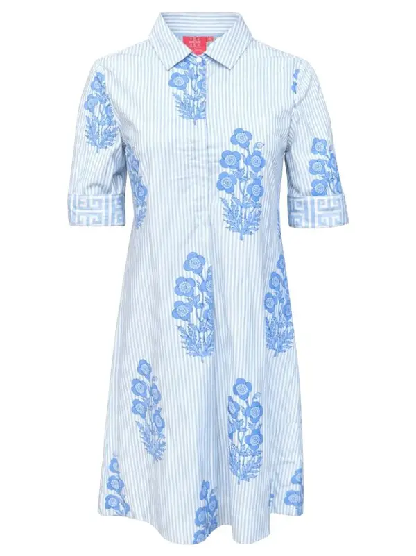 JUST DARVINY Charlotte Bouquet Cotton Dress - Blue