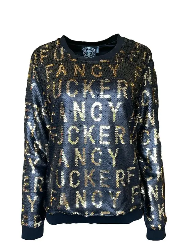 ANY OLD IRON Sequin Lettering Sweatshirt - Black