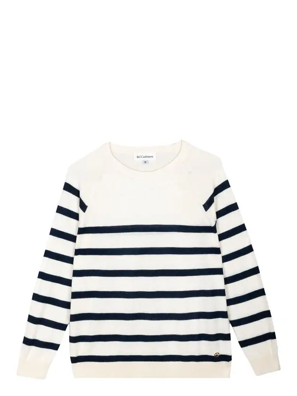 BEL CASHMERE Striped Cashmere And Silk Sweater - White/blue