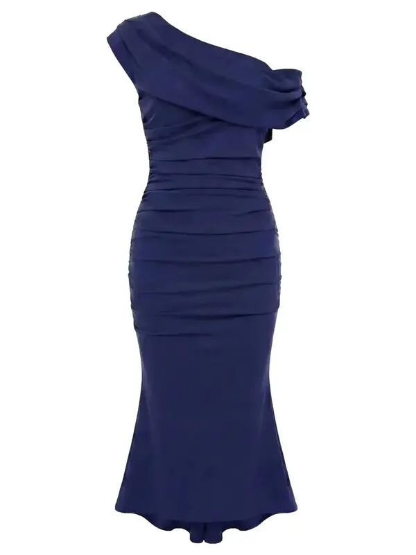 ATOM LABEL One-shoulder Ruched Midi Dress - Blue