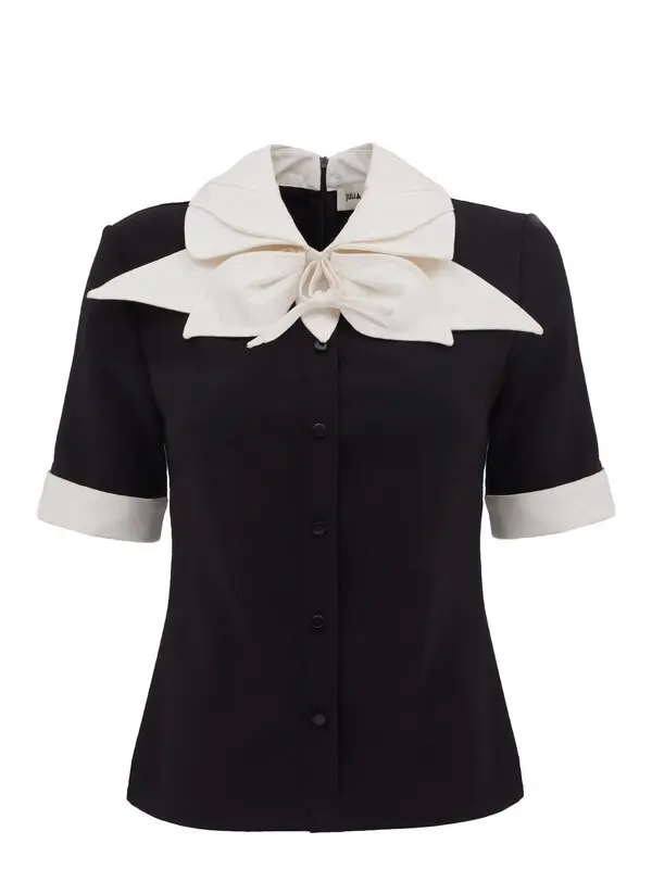 JULIA ALLERT Short Sleeve Bow Blouse - Black