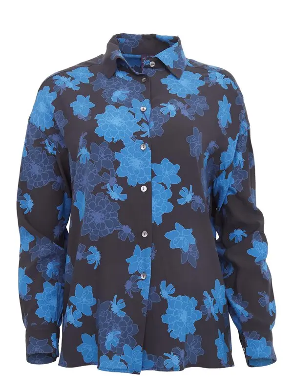 LORDS OF HARLECH Sophie Silk Oversized Floral Shirt - Blue