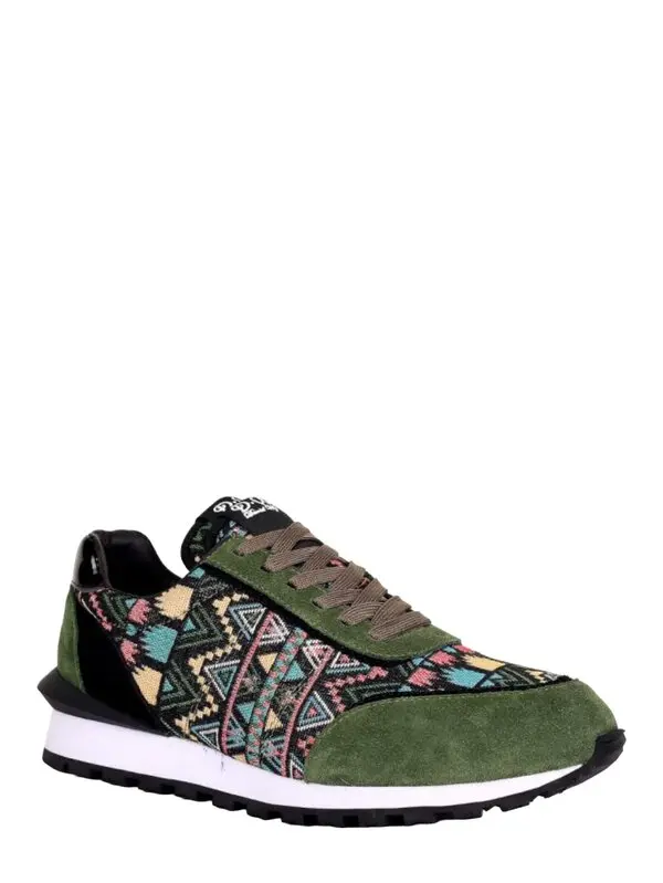 DAVID WEJ Ethnic Print Suede Low-top Sneakers - Green