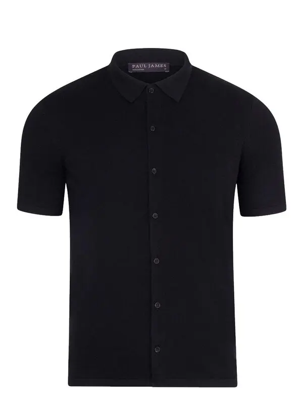 PAUL JAMES KNITWEAR Cotton Short Sleeve Marshall Shirt - Black
