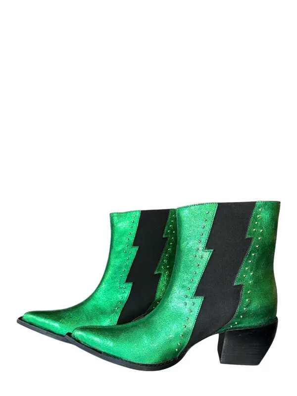 ANY OLD IRON The Green Lightning Leather Boots - Green/black/silver