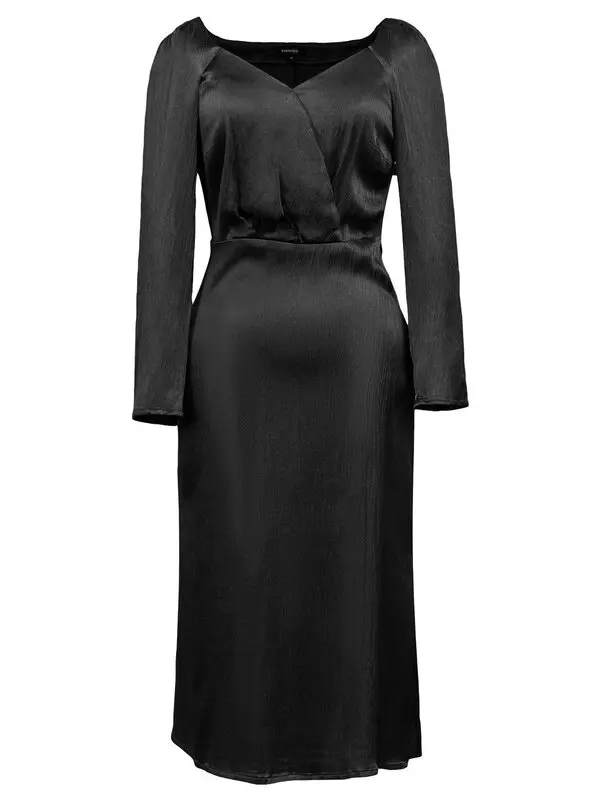 SMART AND JOY Heart Cleavage Satin Dress - Black