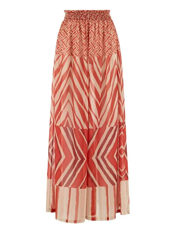 LILAMIE Aruba Loose Fit Elastic Waist Long Summer Pants - Red