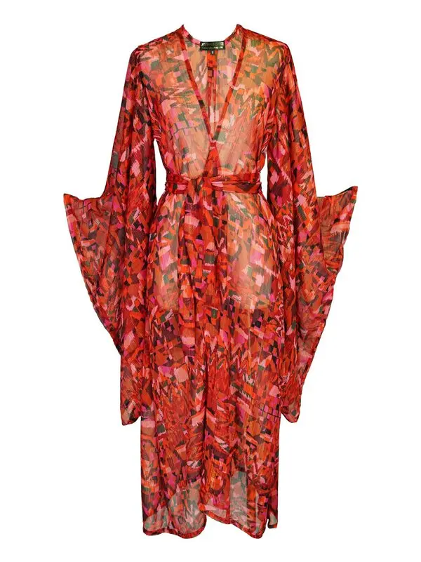 JENNAFER GRACE Metallic Infused Rayon Chiffon Kimono - Pink/red