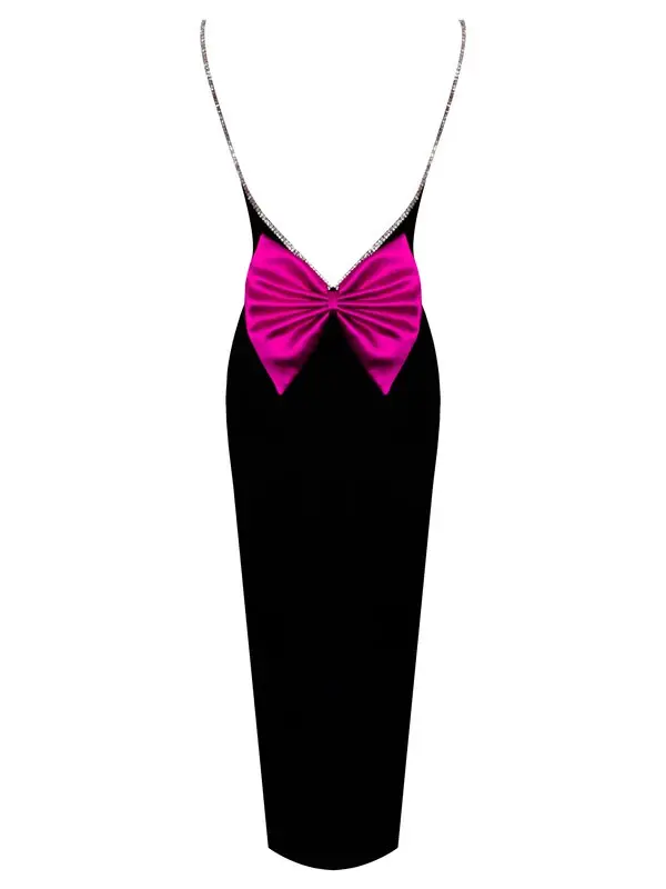 MISS CIRCLE NEW YORK Backless Gown With Crystal Straps And Bow - Black