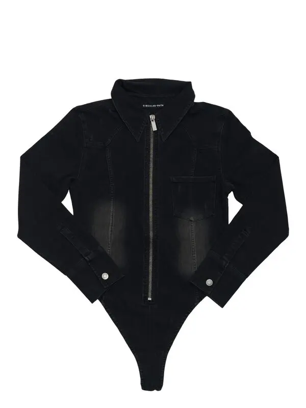 CIRCULAR PATH Denim Bodysuit - Black