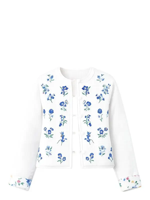 YUMI Floral Embroidery Cotton Jacket - White