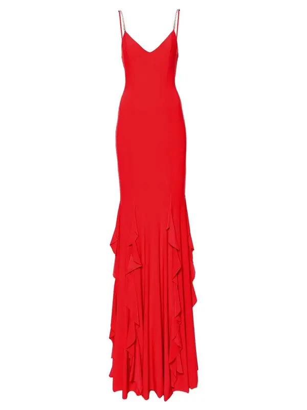 NISSA Ruffle-detailing Chiffon Maxi Dress - Red