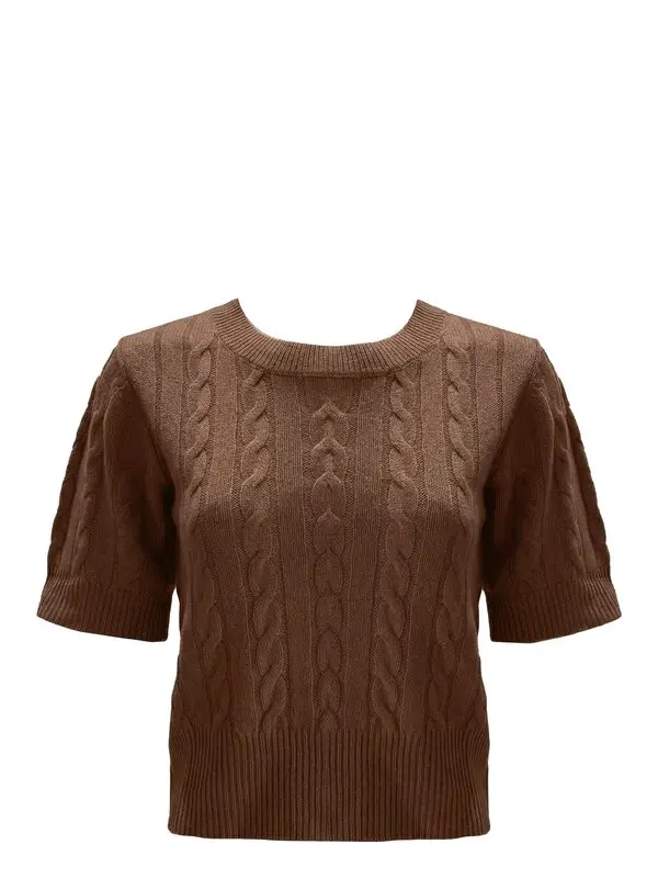 ZENZEE Cashmere Cable Knit Short Sleeve Sweater - Brown