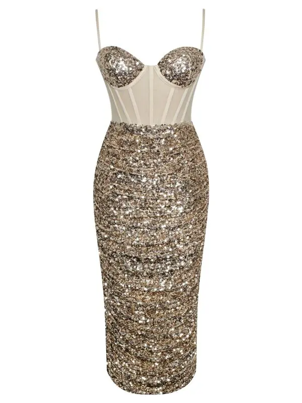 MISS CIRCLE NEW YORK Sequin Corset Dress - Gold