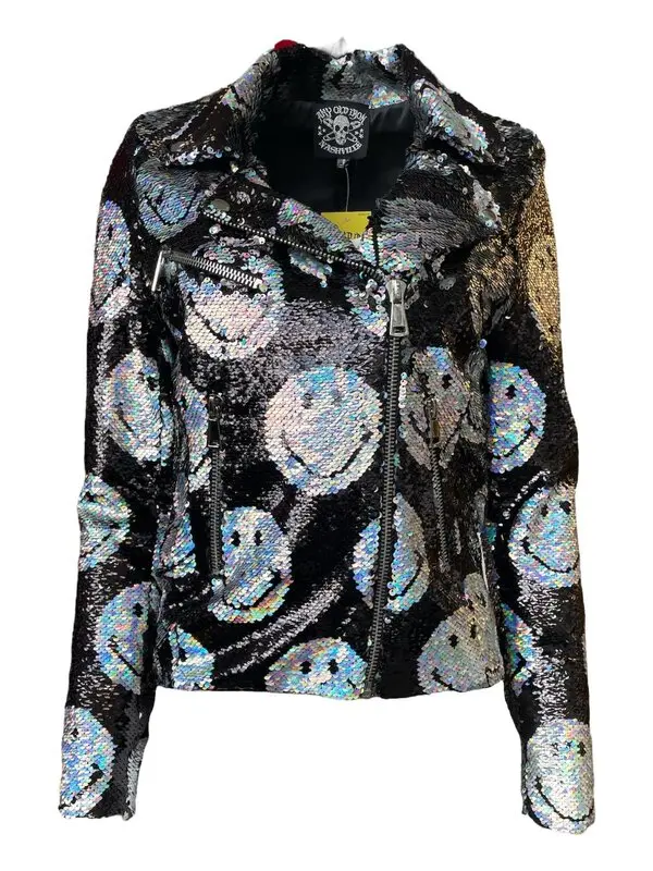 ANY OLD IRON Reversible Sequin Moto Jacket - Black/silver