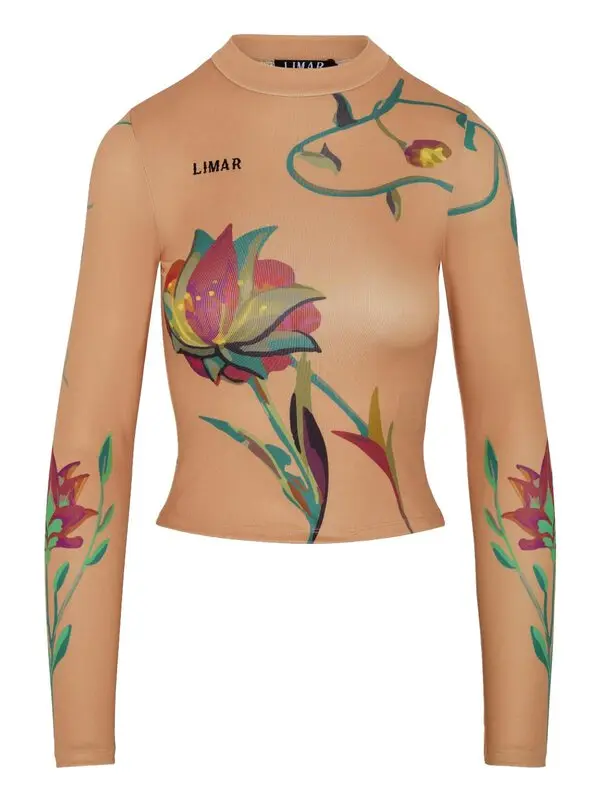 LIMAR Floral Print High Neck Activewear Top - Green/red