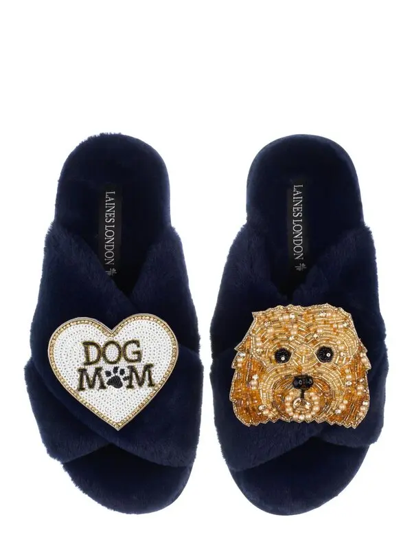LAINES LONDON Classic Slippers With Brooches - Blue
