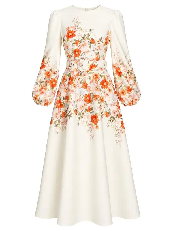 GIRL IN MIND Floral Long Sleeve Midi Dress - White