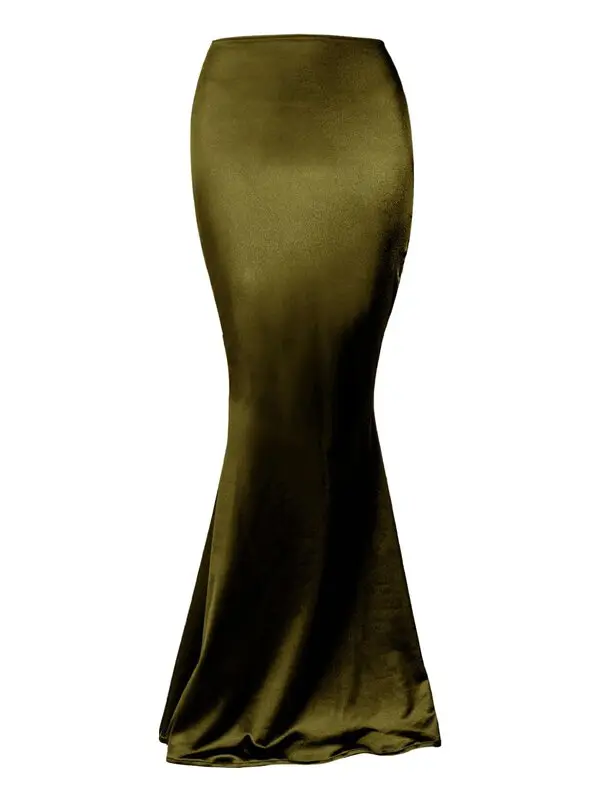 NUR KARAATA Mermaid Satin Skirt - Green
