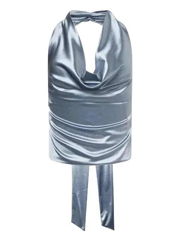 AMY LYNN Satin Halter Cowl Top - Blue