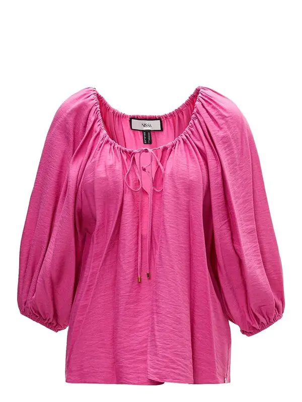 NISSA Puff-sleeve Viscose Top - Pink