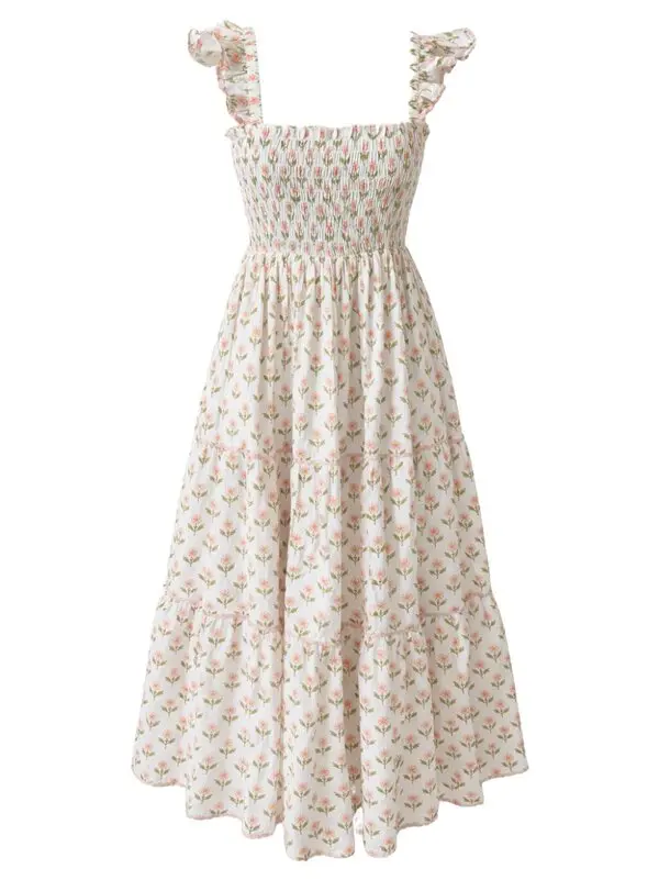 ECHO OF PINK Hand Block-printed Maxi Dress - Orange/white