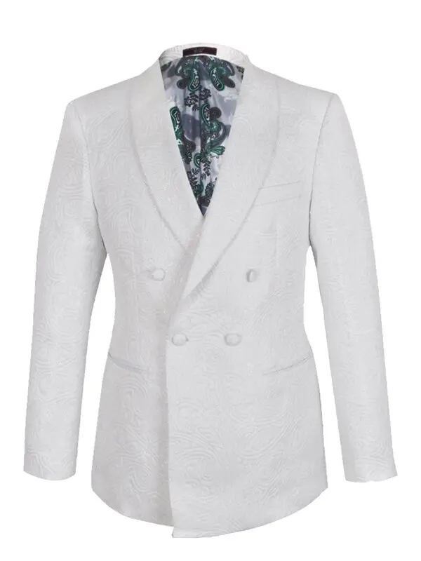DAVID WEJ Kensington Double Breasted Shawl Lapel Jacquard Blazer Ivory - White
