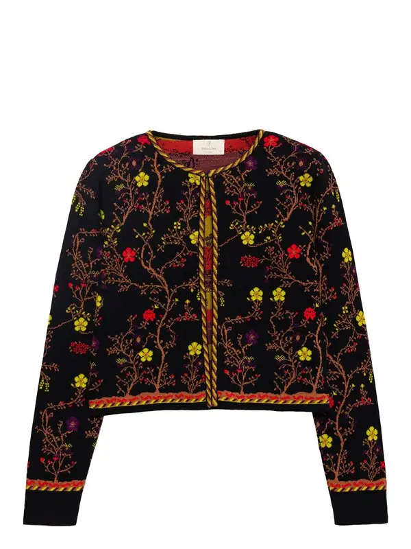 PERALUNA Floral Knit Crop Cardigan - Black