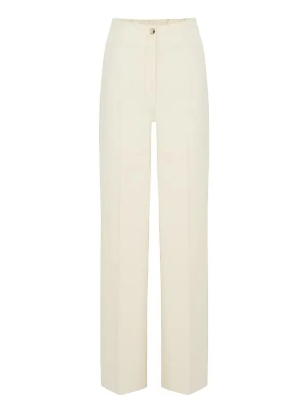 EXQUISE High Waist Wide Leg Pants - Beige