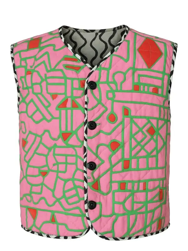 WILD CLOUDS Driftstate Reversible Organic Cotton Quilted Gilet - Pink/green/white