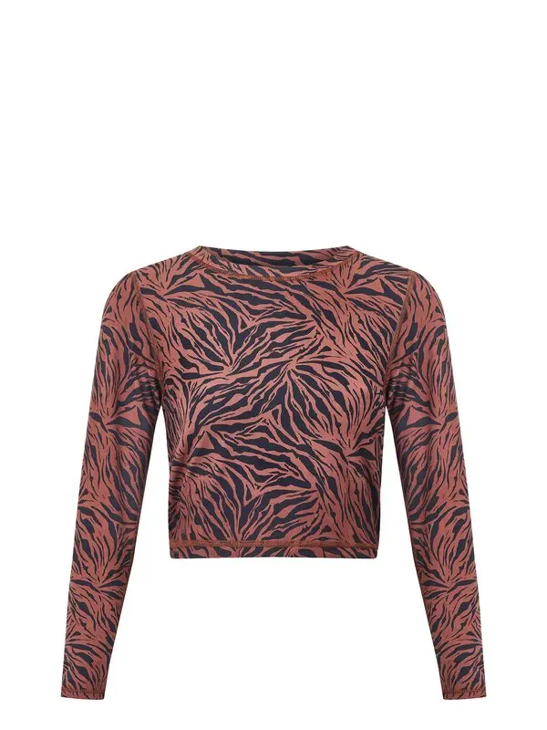 LULA-RU Long Sleeve Tiger Print Top - Brown