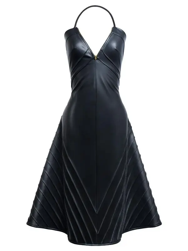 KARGEDE Vegan Leather Rift Dress - Black