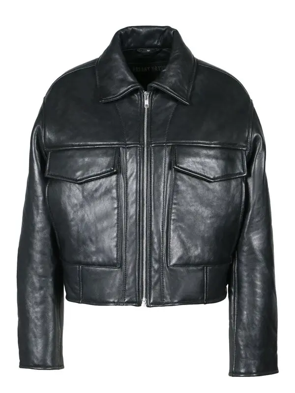 FREAKY NATION Cropped Leather Jacket With Fleece Bonding - Black