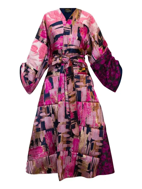 BYVINNIK Patchwork Jacquard Downstage Coat - Pink/gold/blue
