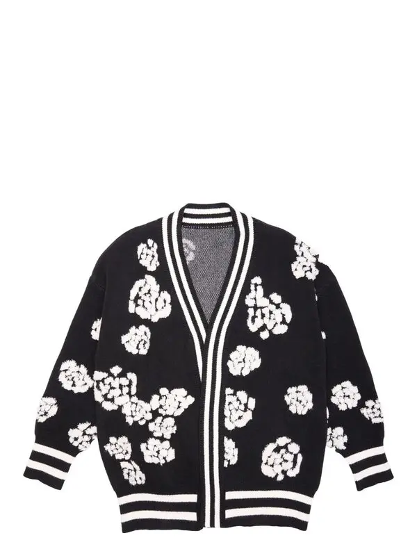 Saachi Floral Print Cardigan - Black/white