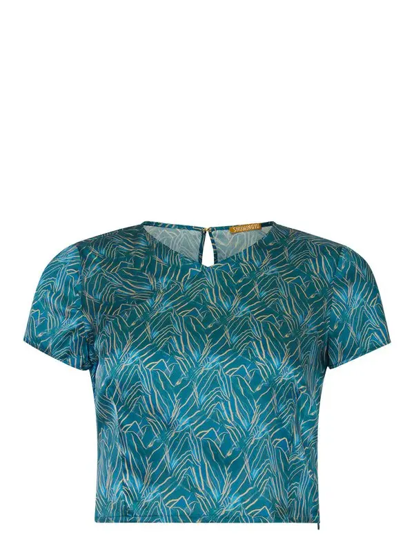 SHUMINGYU Spring Mountains Printed Crop Top - Blue